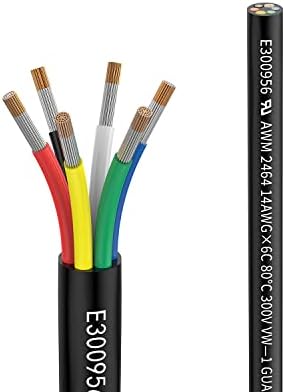 Matugajp 14awg 2.0mm² Electrical Wire 6 Core Extension Cable 20feet ...