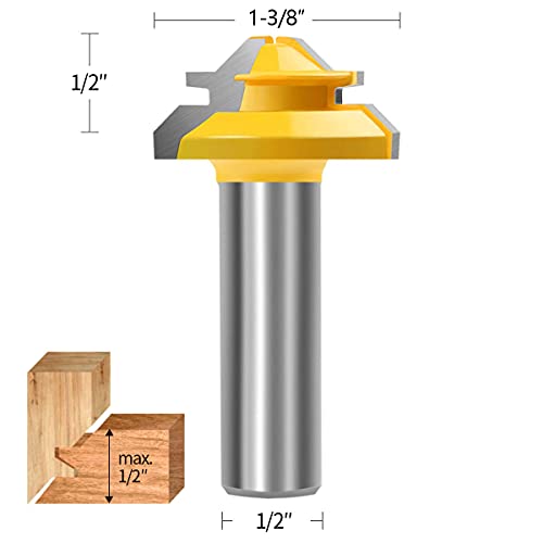 KOWOOD (Small) 1/2" Inch Shank 45 Degree Lock Miter Router Bit, 1/2 ...
