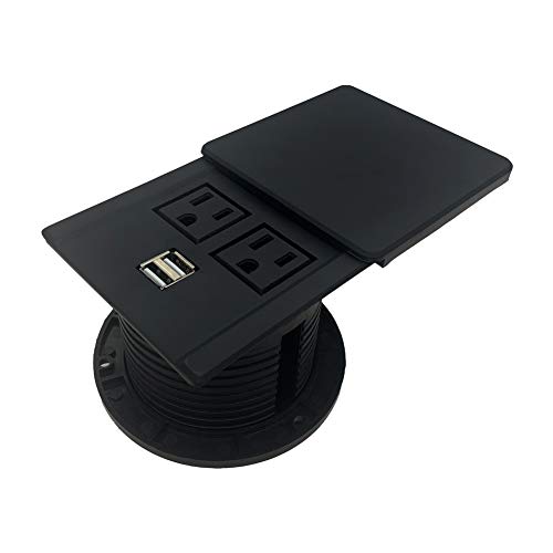 Zeshan Desk Square Power Grommet Table Hole Grommet Black with 2 USB ...
