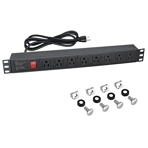 19 inch Rack Mount Power Strips, 1U Rack Mount PDU Power Strip Surge ...