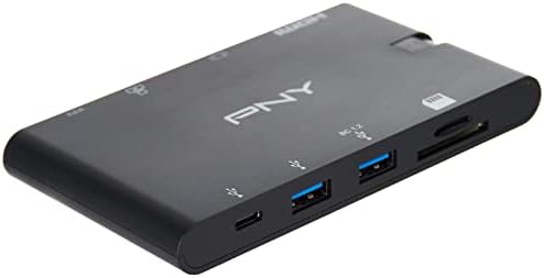 PNY 9 in 1 Mini Portable USB-C Power Hub with integrated USB-C cable ...