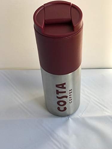 COSTA Coffee Silver Stainless Steel and Red Plastic Reusable Cup ...