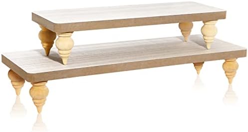 Yulejo 2 Pcs Wooden Display Riser Set Farmhouse Tiered Tray Decor Items ...