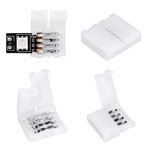 WENHSIN 10Packs 4-Pin RGB LED Light Strip Connectors 10mm Unwired Gapless Solderless Adapter ...