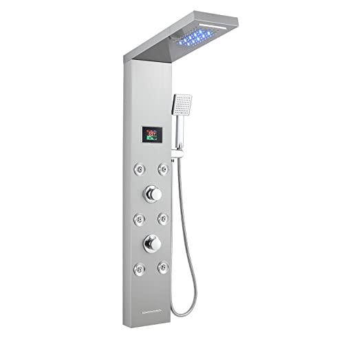 MENATT Shower Panel Tower System with LED Lights, 5 in 1 Rainfall ...