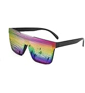 Amazon.com: FEISEDY Women Men Flat Top Shield Sunglasses Oversized Square Rimless Shades UV400 ...