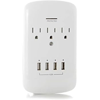Oviitech Multi Outlet Wall Mount Adapter Surge Protector with 4 (4.2 ...