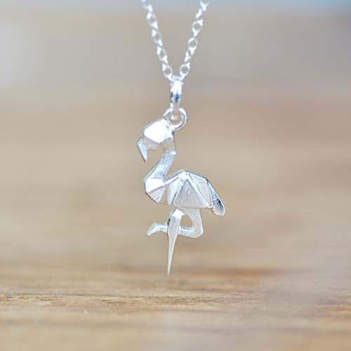 Amazon.com: Origami Flamingo Necklace in Sterling Silver with 16 inch ...