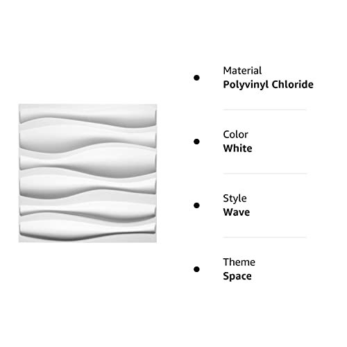 Art3d Durable Plastic 3D Wall Panel PVC Wave Wall Design, White, 12 ...