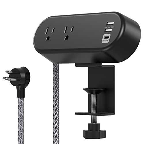 Power Strip Desktop Extension Cord - 8FT Flat Plug Desk Clamp Power ...