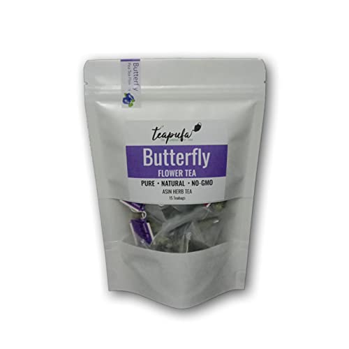 PUFA Butterfly pea flower tea 15 pyramid tea bags, pure dried butterfly ...