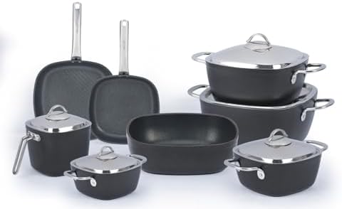 سعر Saflon Titanium Square Set 13 pieces Stainless Steel Handle Black ...