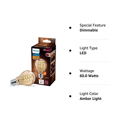 Philips LED Vintage Flicker-Free Amber Spiral A19, Dimmable, Eyecomfort ...