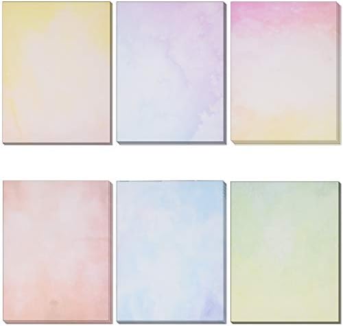120 Pack Water Color Stationery Paper Set 6 Watercolor Designs Double ...