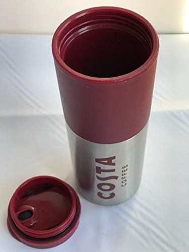 COSTA Coffee Silver Stainless Steel and Red Plastic Reusable Cup ...
