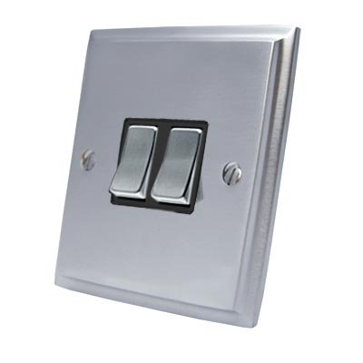 Light Switch Double 2 Gang - Satin Matt Chrome Victorian - Black Insert ...