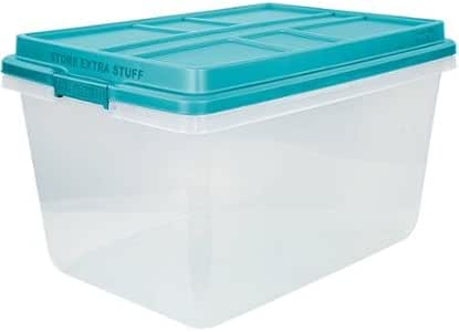 Amazon.com : Hefty 72-Qt Hi-Rise Clear Latch Box, Teal Sachet Lid and ...