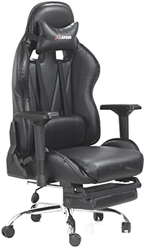 X Leader Black Leather Gaming Chair with Footrest - X Leaders 55402 ...