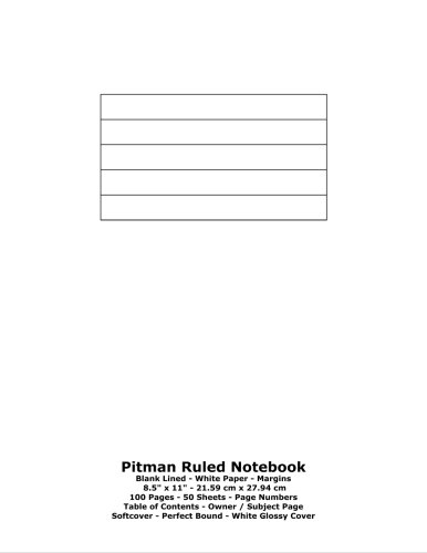 Pitman Ruled Notebook: Blank Lined - White Paper - 8.5" x 11" - 21.59 ...