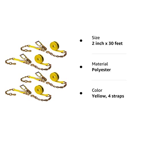 US Cargo Control Chain Ratchet Straps (4-Pack), 2 Inch x 30 Foot Yellow ...
