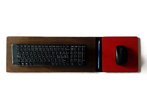 Wood and felt long keyboard and mouse mat organizer with pen holder in ...