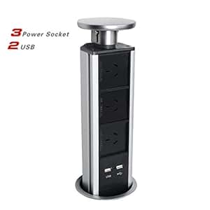 Silver AU Pop Up Power Point 3 Sockets Plug 2 USB charging Table ...