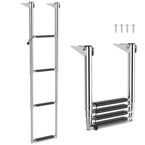 Goplus 4 Step Telescoping Boat Ladder, Folding Stainless Steel Swim ...