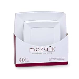 Amazon.com: Mozaik Premium Plastic White Modern Square Plate Set, 40 ...