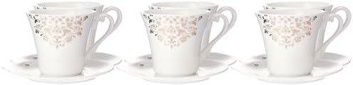 Shallow bone china tea cup and saucer 12-piece set, white - fpr-031 ...