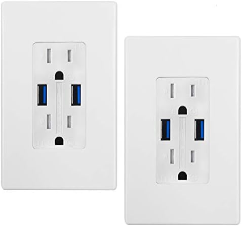 USB Wall Outlet, 2 Pack High-Speed 5.0A USB Outlet 15A Tamper-Resistant ...