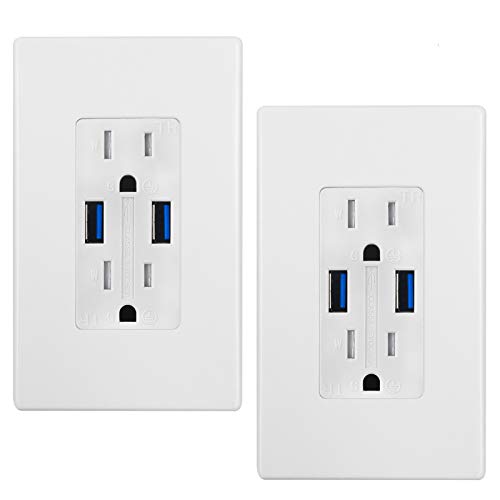 USB Wall Outlet, 2 Pack High-Speed 5.0A USB Outlet 15A Tamper-Resistant ...
