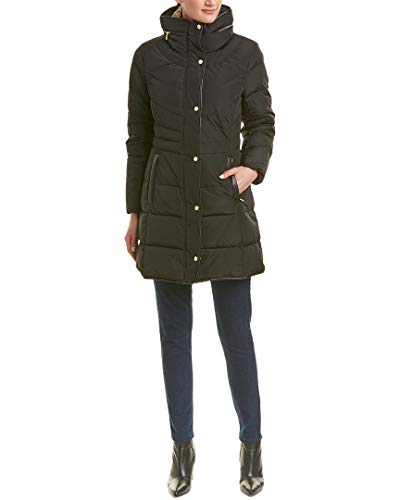 Cole Haan Women's Mid Length Down Coat with Bib Front, Black, Medium ...