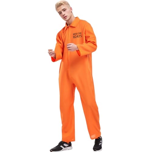Qxutpo Prisoner Jumpsuit Adult Orange Prison Inmate Costume for Men and ...