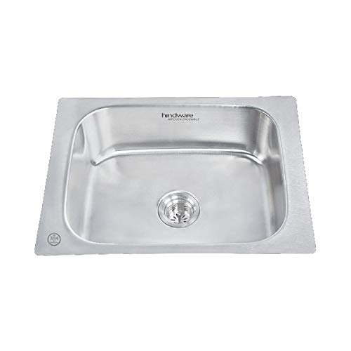 Hindware 304 Grade Steel Kitchen Sink (Glossy Finish), 24 * 18 * 8 ...