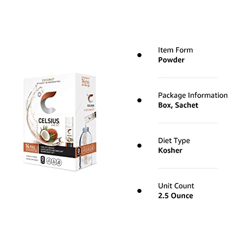 CELSIUS On-the-Go Powder Stick Packs, Zero Sugar,Coconut, 2.5 Oz (14 ...