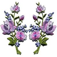 Amazon.com: Lavender Pink Silver Roses Pair Flowers Floral Bouquet Embroidered Appliques Iron ...