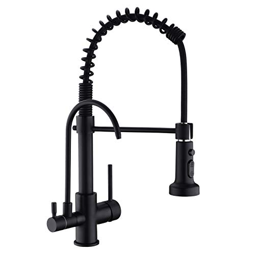 Kitchen Faucet, Commercial 3 in 1 Spring Black Kitchen Faucet, High Arc ...