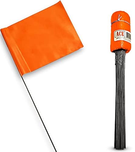 Orange Marking Flags Yard Flags - 4x5-Inch Marker Flags - 15-Inch Wire ...