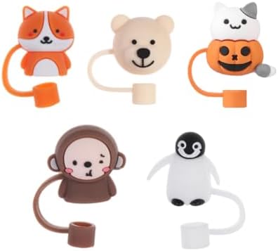 Beyonday 5pcs Cute Animal Straw Cover Caps, Cartoon Fox Monkey Penguin ...