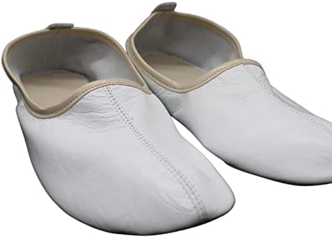 Akdam Women's Indoor Leather Slippers White and Beige Traditional ...