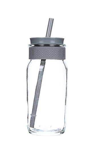 Ello Kella BPA-Free Glass Sipper with Straw, Grey,