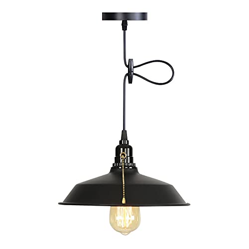 Industrial Farmhouse Pendant Light On Off Pull Chain Balck Finish ...