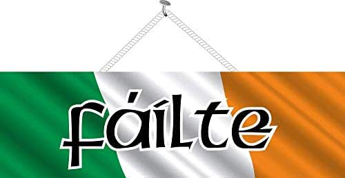 Amazon.com: Failte Irish Welcome Sign with Ireland Flag Background– Fun ...