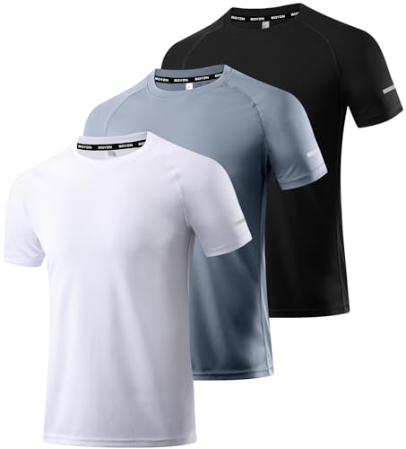 Boyzn Men's 3 Pack Athletic Shirts Quick Dry Short Sleeve Sport T-Shirt ...