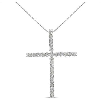Amazon.com: Sterling Silver and Diamond Cross Pendant Necklace (1/10 ...