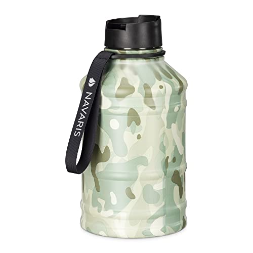 Navaris Stainless Steel Water Bottle - Single-Walled 75oz (2.2L) Big ...