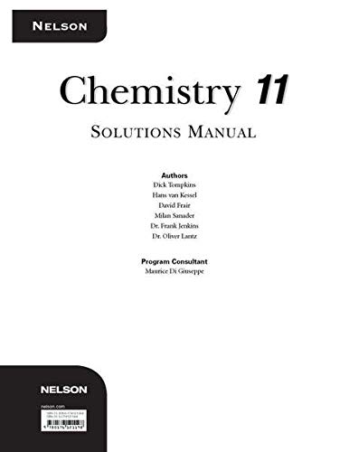 Nelson Chemistry 11: Solutions Manual: Jenkins, Frank, Kessel, Hans ...