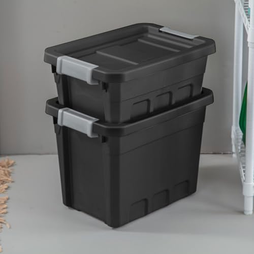 Sterilite Plastic Stacker Tote, Heavy Duty Lidded Storage Bin Container ...