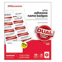 Amazon.com : Office Depot Name Badge Labels, 2 1/3in. x 3 3/8in., White ...
