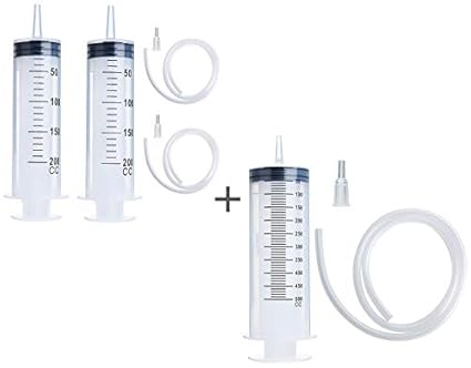 2 pcs 200ml Syringes with Tubes and Tip Adapters + 500ml Syringe with ...